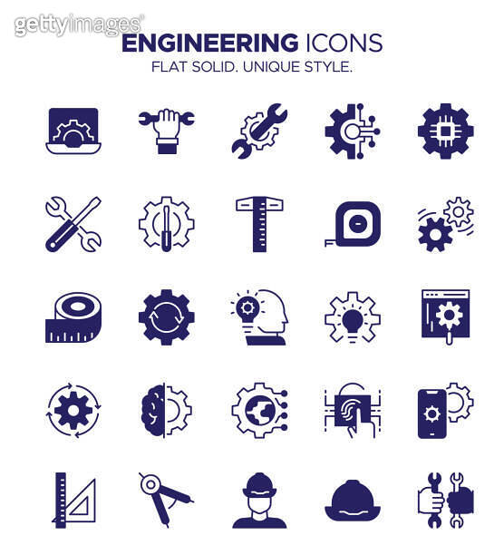 Engineering Icon Set - Structural, Blueprint, Industrial Equipment ...