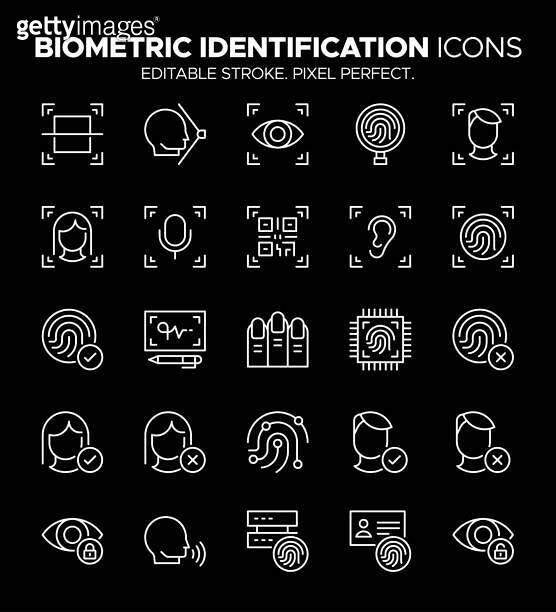 Biometric Identification Icon Set - Fingerprint, Facial Recognition ...