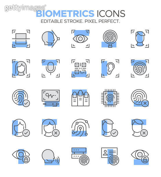 Biometrics Icon Set - Fingerprint, Iris Scan, Authentication and Sensor ...