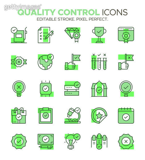 Quality Check Icon Set - Symbols of Inspection, Verification, and ...