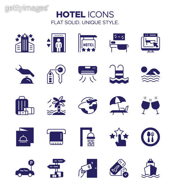 Hotel Icon Set Solid Style - Accommodation, Travel, Lodging ...