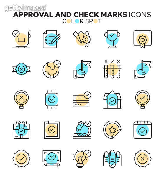 Approval and Check Marks - Thin Line Vector Color Spot Icon Set - Pixel ...