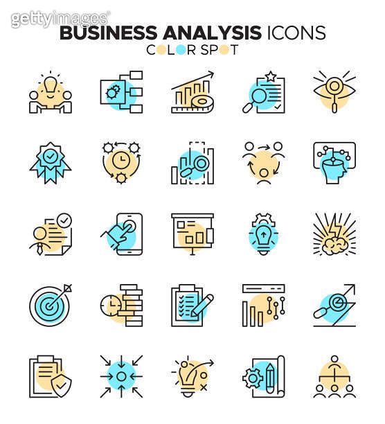Business Analysis - Thin Line Vector Color Spot Icon Set - Pixel ...