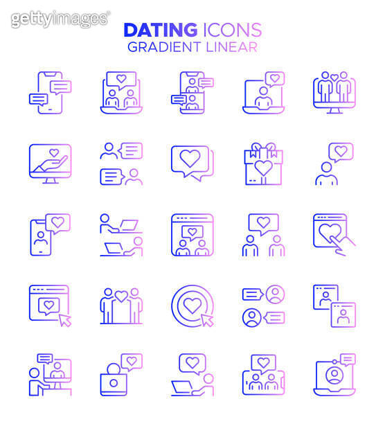 Dating - Gradient Thin Line Vector Icon Set - Couple - Relationship, Two People, Love - Emotion ...