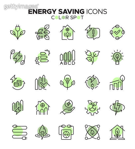 Energy - Thin Line Vector Color Spot Icon Set - Pixel Perfect, Editable ...