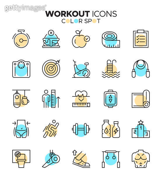 Workout and Fitness - Thin Line Vector Color Spot Icon Set - Pixel ...
