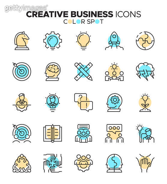 Creative Business - Thin Line Vector Color Spot Icon Set - Pixel ...