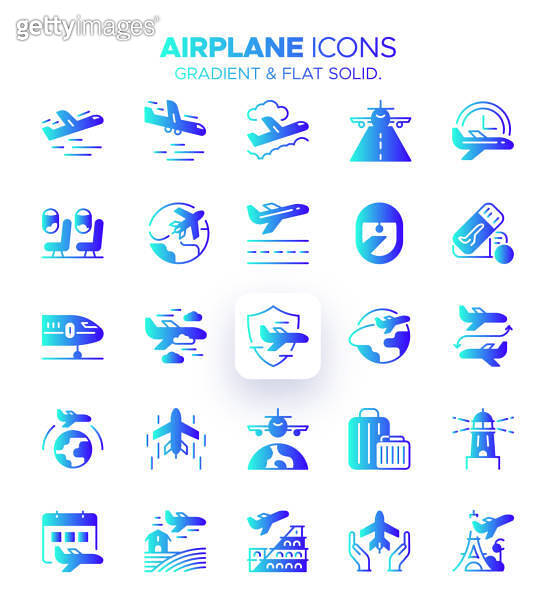 Airplane Icon Set with Gradient Colors - 25 Icons for Aviation and ...