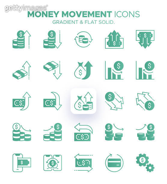 Money Movement Icon Set with Gradient Colors - Finance, Transactions ...