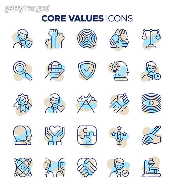 Colorful Core Values Icon Set - Social Issues, Symbol, Business, Role ...
