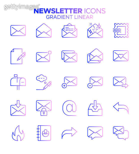 Newsletter - Gradient Thin Line Vector Icon Set - E-Mail, Newsletter ...
