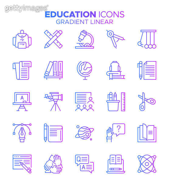 Education - Gradient Thin Line Vector Icon Set - Home Schooling, Diploma, Web Conference, E ...