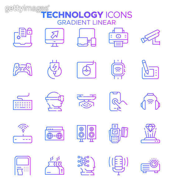 Technology - Gradient Thin Line Vector Icon Set - Smartphone ...