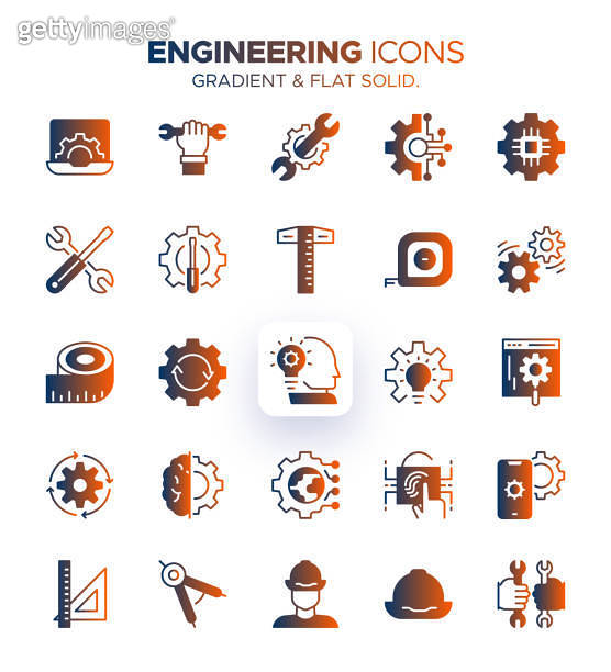 Engineering Icon Set with Gradient Colors - Mechanical, Civil ...