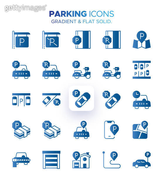 Parking Icon Set with Gradient Colors - Car, Vehicle, Parking Lot ...