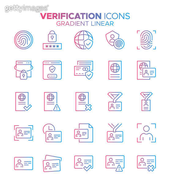 Verification - Gradient Thin Line Vector Icon Set - Face ID, Biometric ...