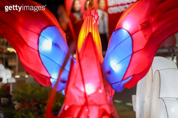 Chinese lantern colourful decorative chicken decoration around the ...