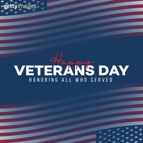 Happy Veterans Day Banner with American Flag - Blue, White, Red ...
