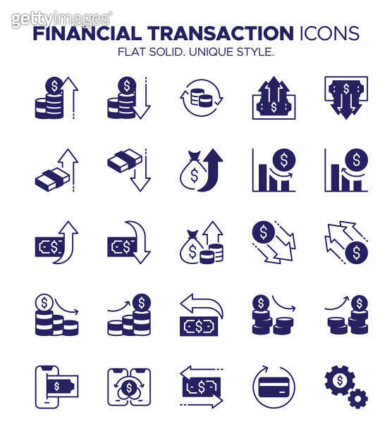 Financial Transaction Icon Set Solid Style - Payment Symbols, Money ...