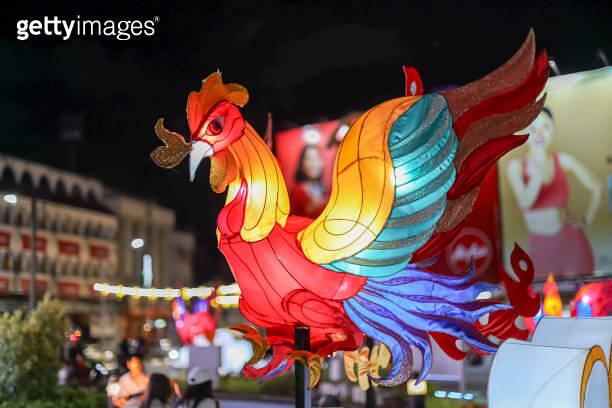 Chinese lantern colourful decorative chicken decoration around the ...