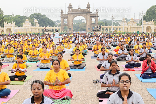 An Engaging picture of a large group of Yogis doing different Yogasanas ...