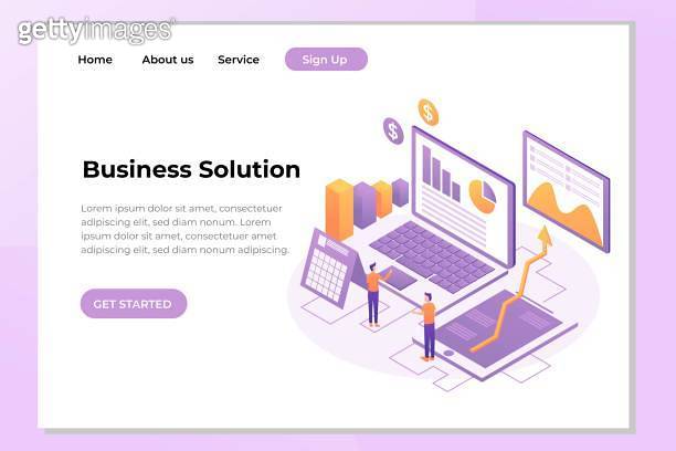 Business Solution Concept. People interacting with charts and analyzing ...