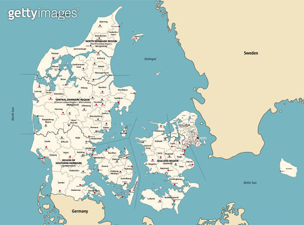 Denmark municipalities vector map with administrative centers ...