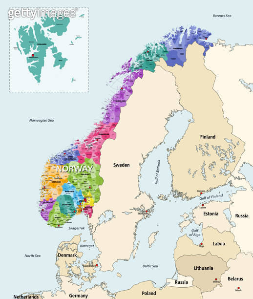 Norway municipalities high detailed vector map colored by ...