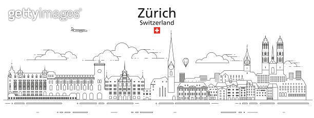 Zurich cityscape line art vector illustration (1640682123) - 게티이미지뱅크