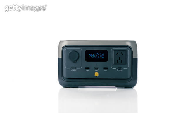 Portable power station or power box isolated on white background. On ...
