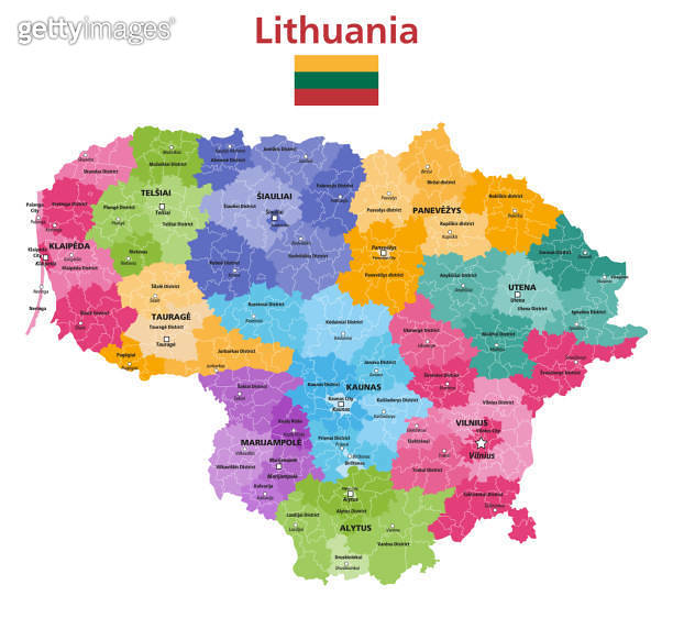 Lithuania political map. Administrative divisions (counties ...