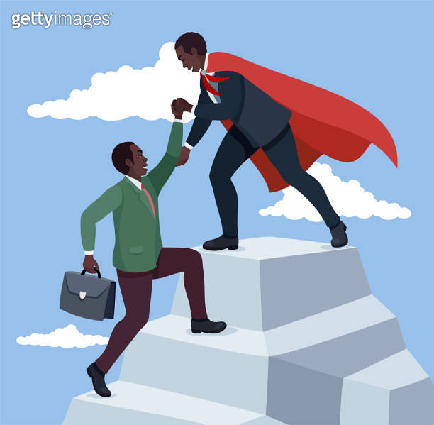 African American Businessman and Super Hero. Helping hand in business ...