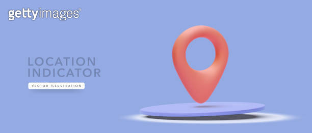 Location indicator in 3d realistic style with shadow isolated on blue ...