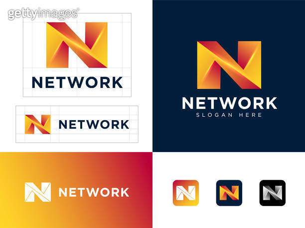 Network sign. Letter N of impossible shape. Yellow-orange crystal as N ...