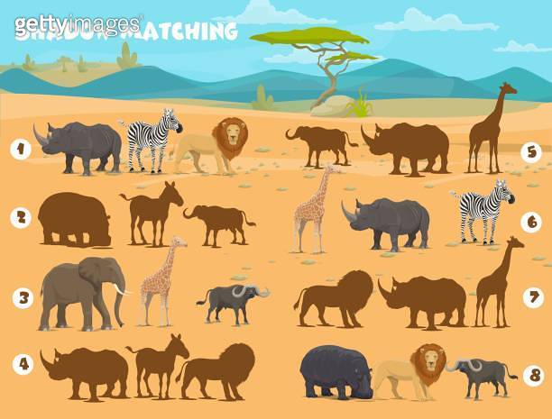Shadow matching game with african savannah animals 이미지 (1499719312 ...