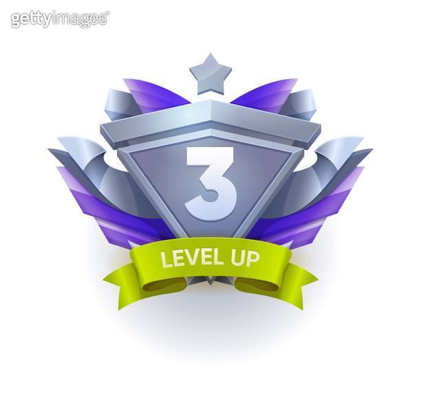 Level up game badge, rank, bonus award star medal 이미지 (1509179395) - 게티 ...