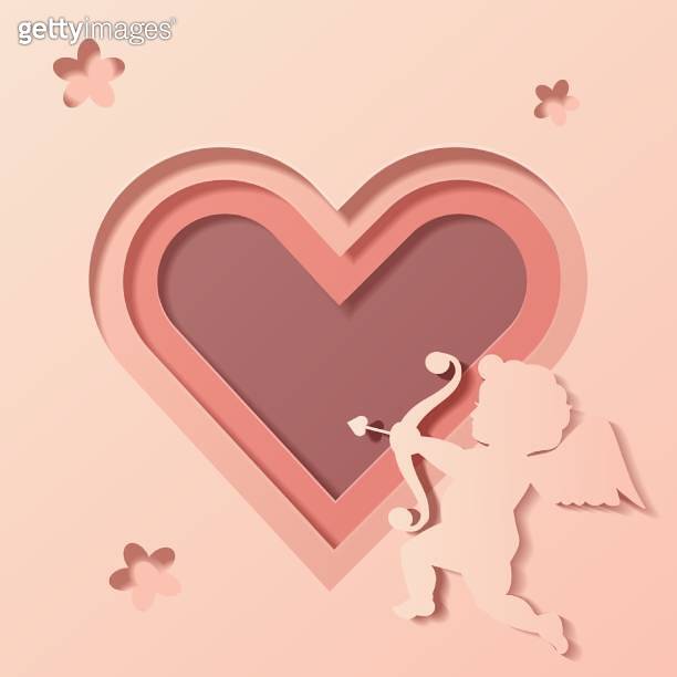 Valentine's day background of heart shape heats and cupid , paper cut ...