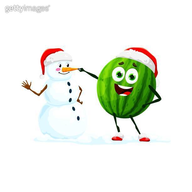Christmas holiday watermelon character, snowman (1842334059) 일러스트, 무료 ...