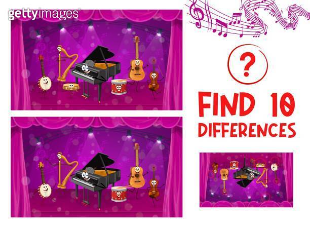 Find ten differences, cartoon musical instruments 이미지 (1843697904) - 게티 ...