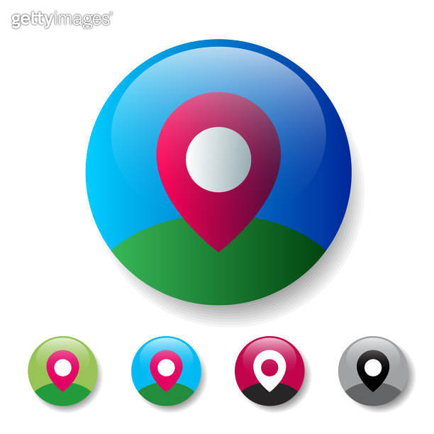 Map marker icon. Set of marker icon on different glossy buttons ...