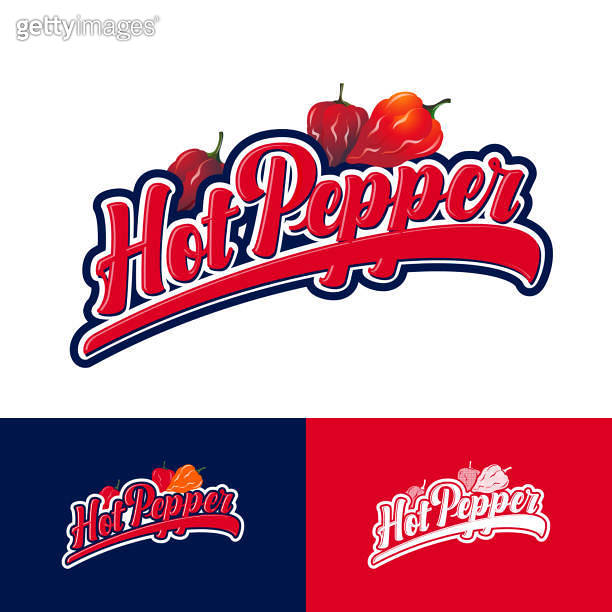 Hot pepper logo. Red letters with habanero peppers. Vintage emblem ...