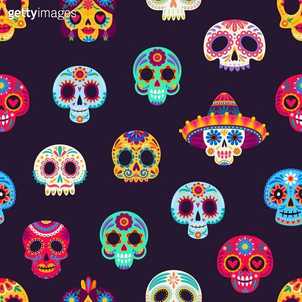 Calavera sugar mexican skulls seamless pattern 이미지 (1789048977) - 게티이미지뱅크