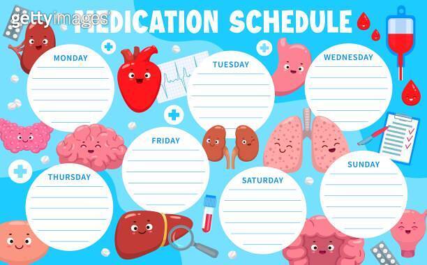 Medication schedule cartoon body organ characters (1499720173) 일러스트, 무료 ...