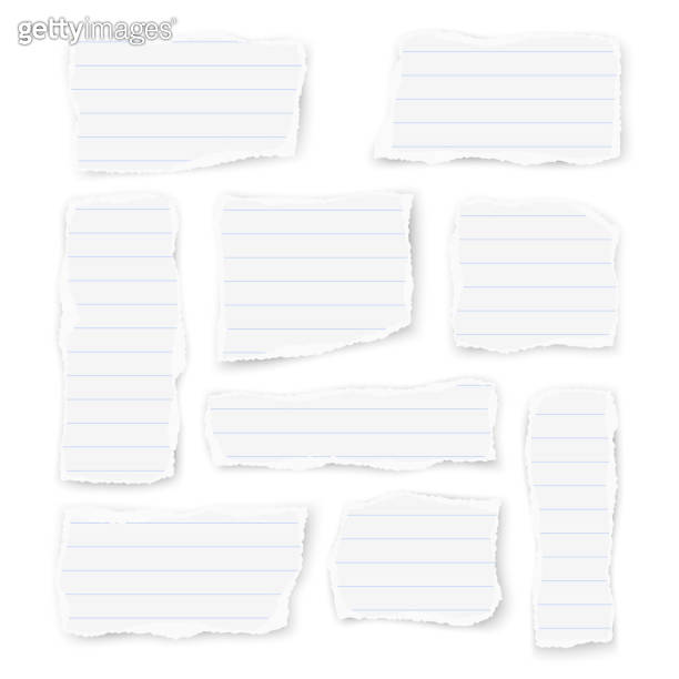 Set of ruled paper different shapes and orientation scraps isolated on ...