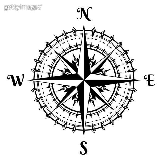 Nautical compass black monochrome line sign marine direction location ...