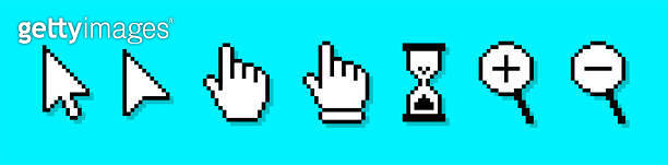 Pixel cursor or computer mouse pointer icons set. Pixel art cursors ...