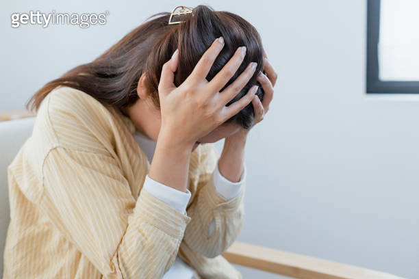woman hand touching head have headache, young asian female stressed ...