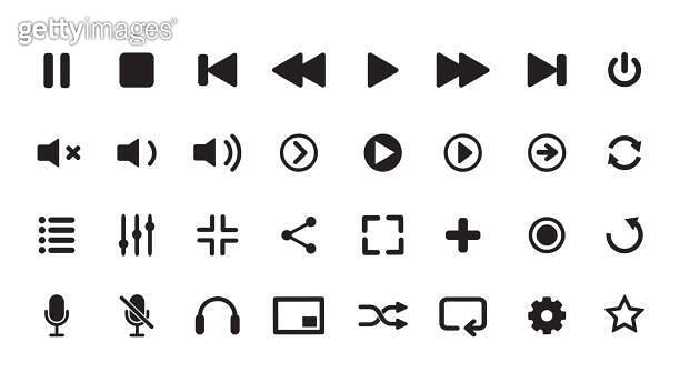 Media player icons set. Collection of multimedia symbols. Audio, music ...
