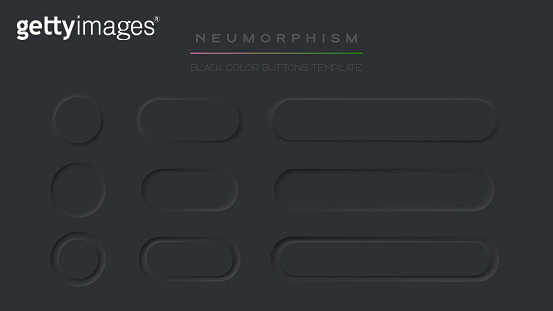 Black buttons vector set. Neumorphic design style. Realistic modern ui ...