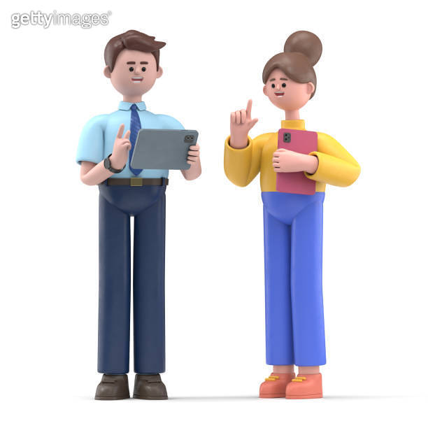 3D illustration of cartoon characters talking and discussing ...